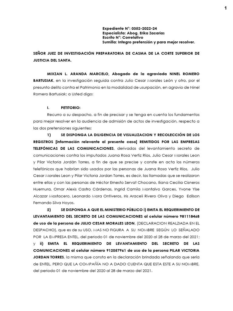 Solicita La Realización de Acta de Llamadas de Levantamiento Comunicaciones OMAR CASTRO CARDEAS ...