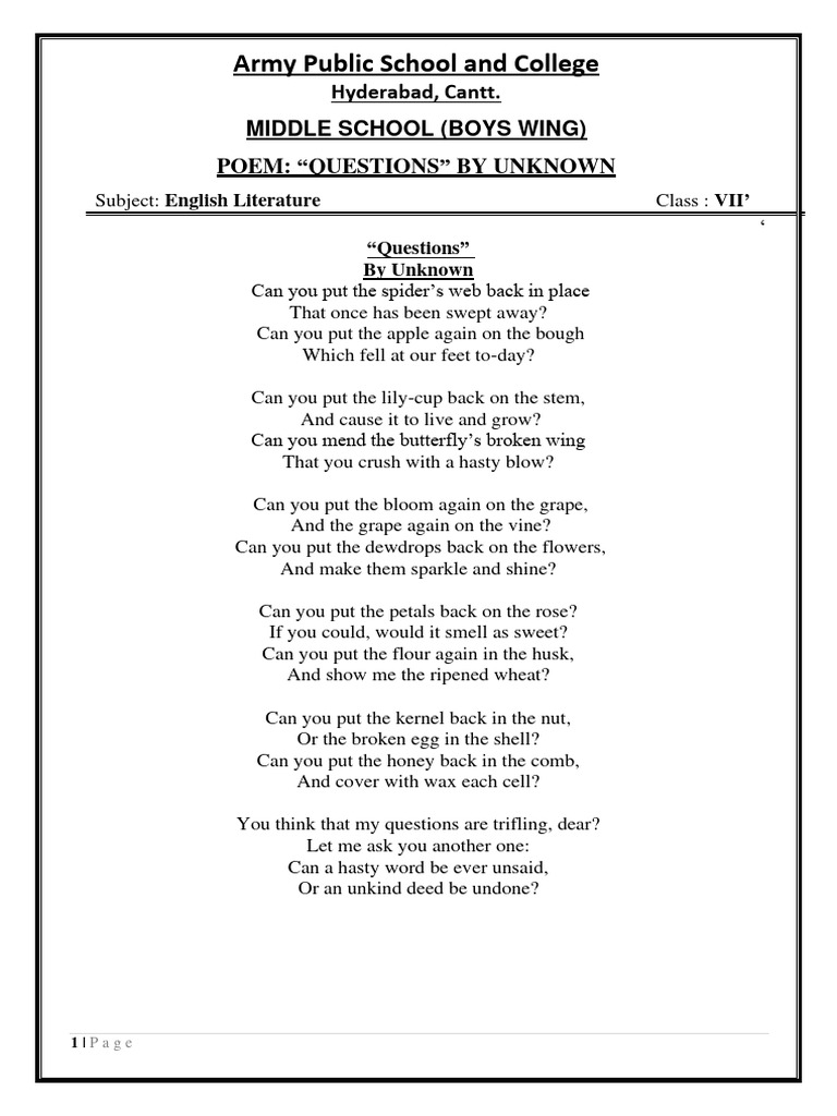 poem Questions NOTES | PDF | Poetry | Poetics