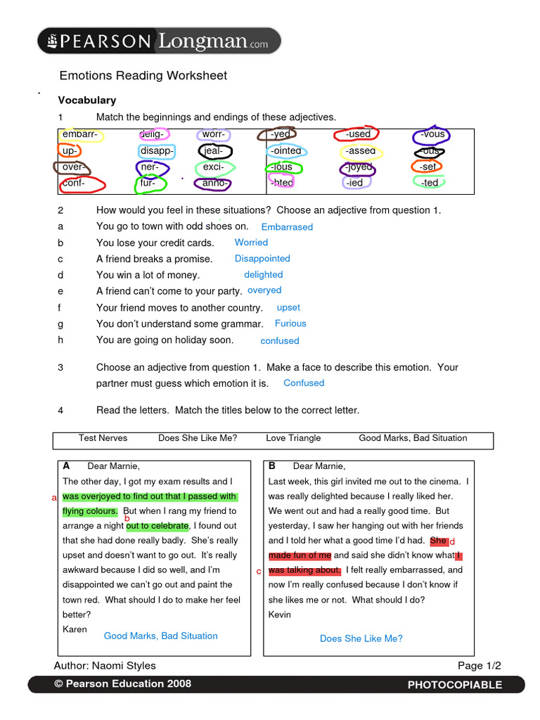 Emotions-Reading-Worksheet Resolved | PDF