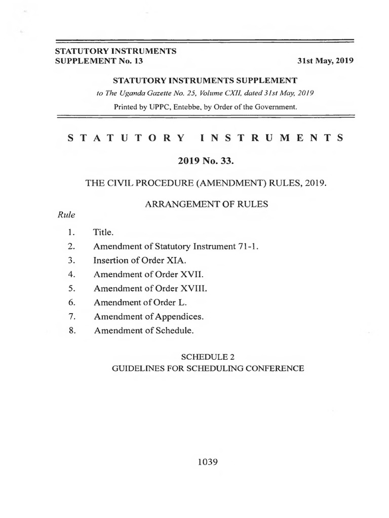 CPR Amendment Rules - Si-2019-33 | PDF | Lawsuit | Witness