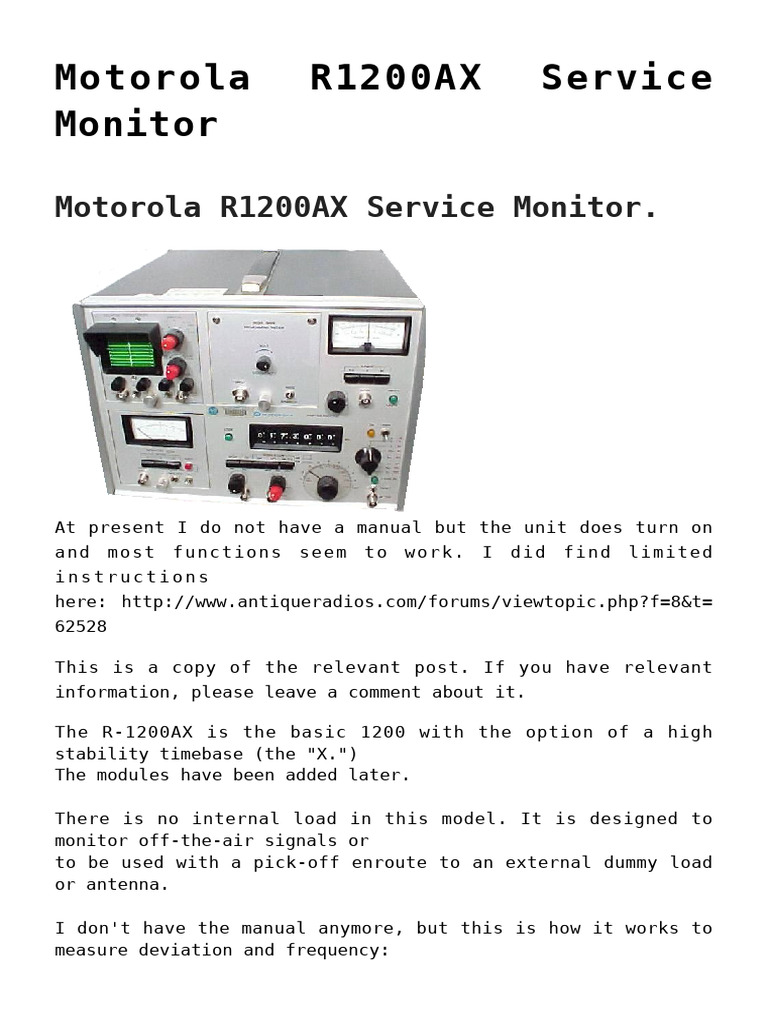 Motorola Manual R-1200A | PDF | Frequency Modulation | Modulation
