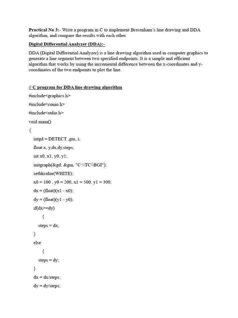 Practical No 3 Write A Program In C To Implement Bresenham S Line