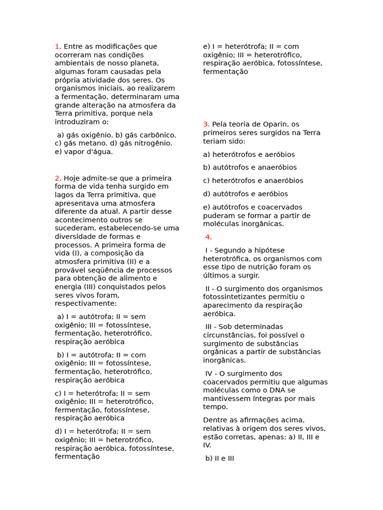Exercícios Origem Da Vida | Download grátis PDF | Vida | Fermentação Exercícios Origem Da Vida | Download grátis PDF | Vida | Fermentação