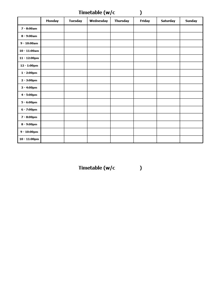 Blank Timetable Sheet | PDF