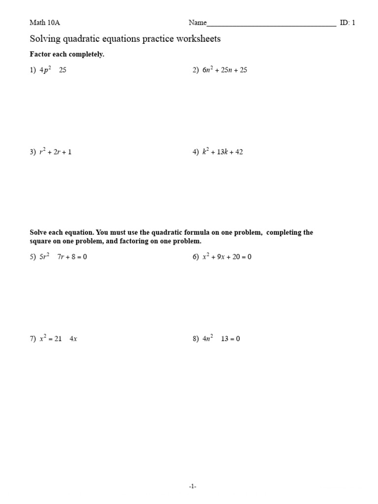 Solving_quadratic_equations_practice_worksheets | PDF | Quadratic ...