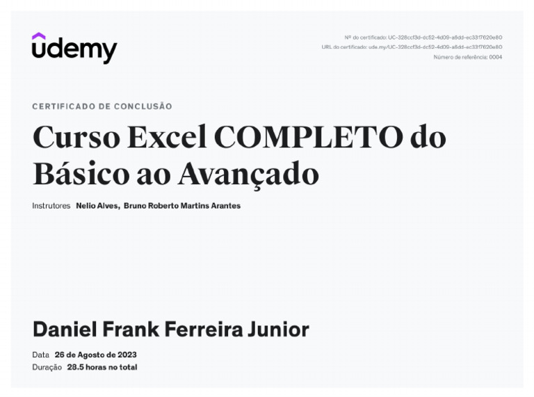 Certificado Udemy Excel | PDF