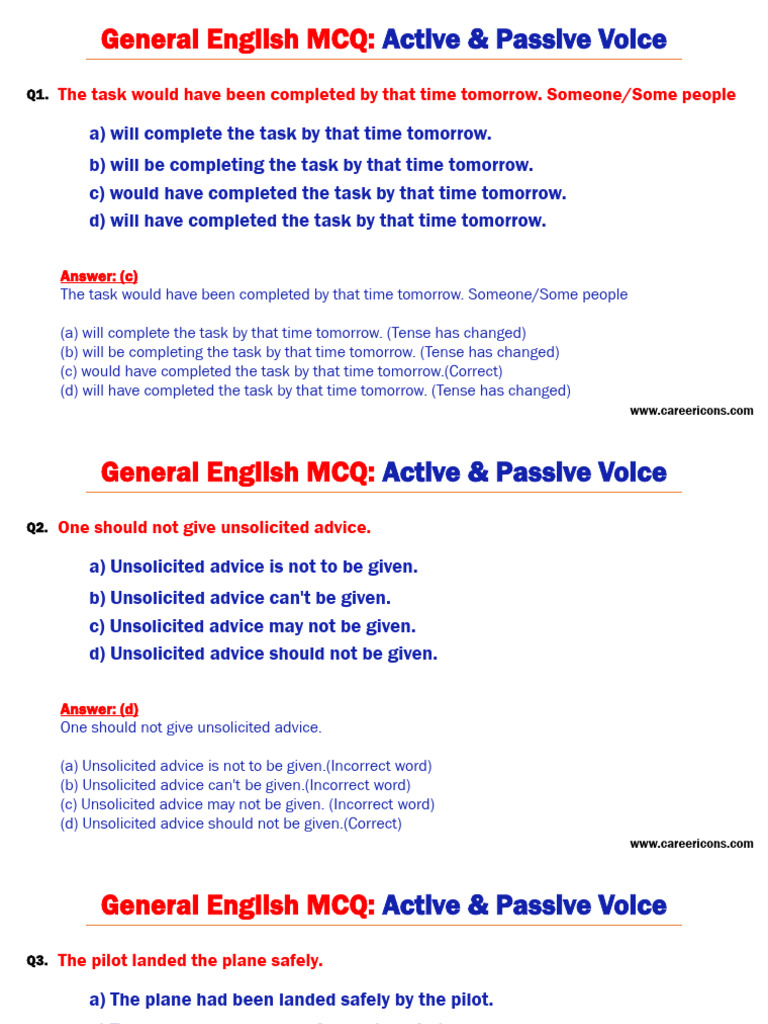 Top Active and Passive Voice Questions and Answers PDF For Competitive ...