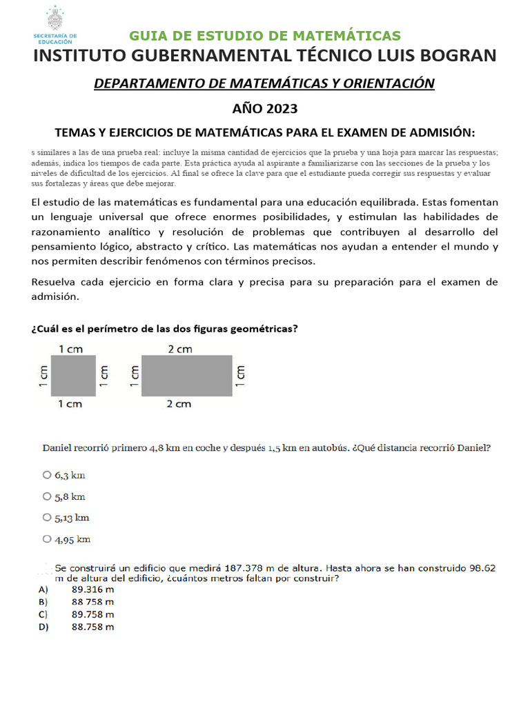Guía de Matemáticas para Examen 2023 | PDF
