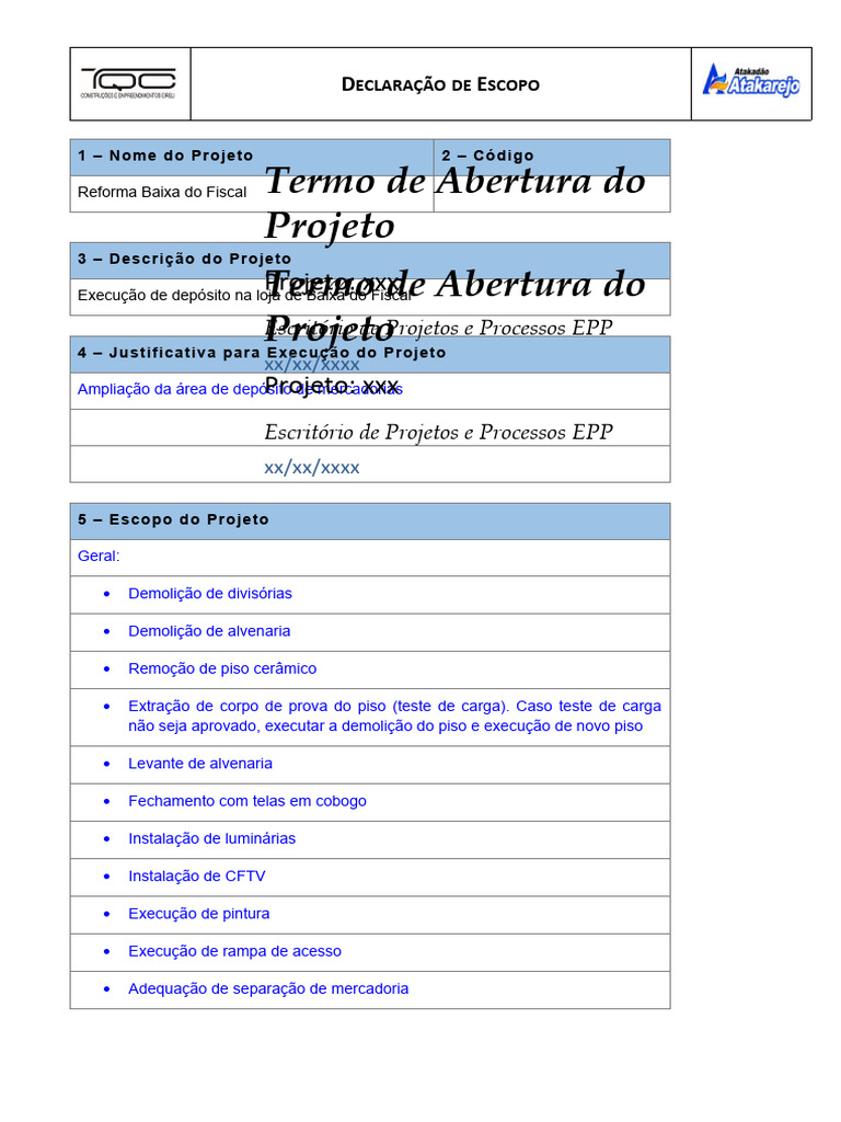 Modelo de Declaração de Escopo | PDF