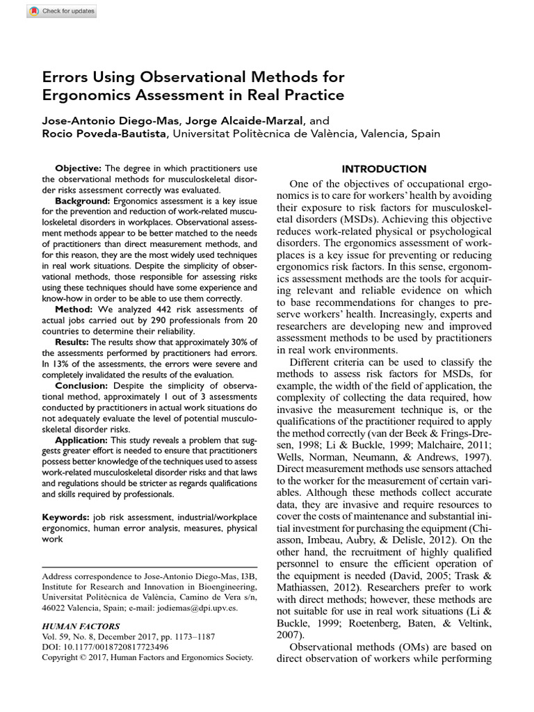 Errors Using Observational Methods For Ergonomics Assessment in Real Practice-1 | Download Free ...