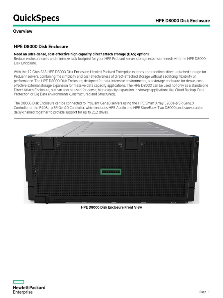 HPE D8000 Disk Enclosure-A00048646enw | PDF | Hard Disk Drive | Solid ...