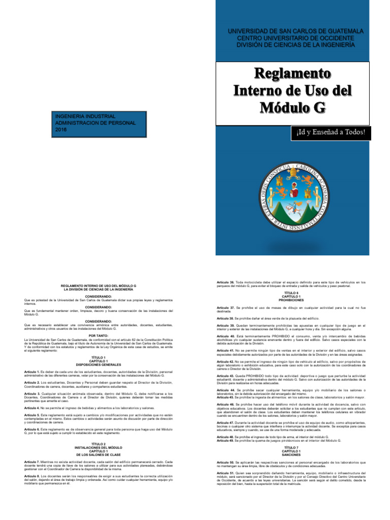 Reglamento Uso Interno Modulo G | PDF | Laboratorios | Regulación