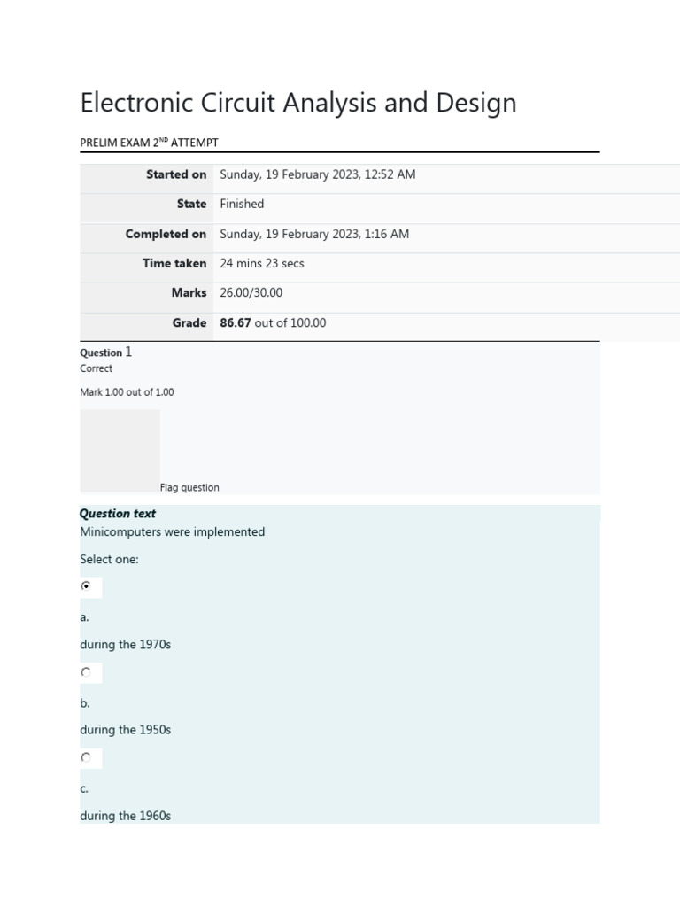 Electronic Circuit Analysis and Design PRELIM EXAM | PDF | Electrical ...