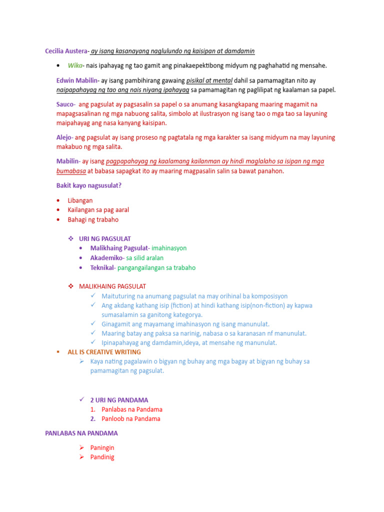 Reviewer Malikhaing Pagsulat | PDF