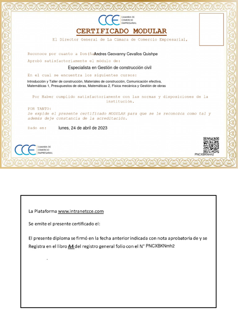 Certificado Modular 1 | PDF