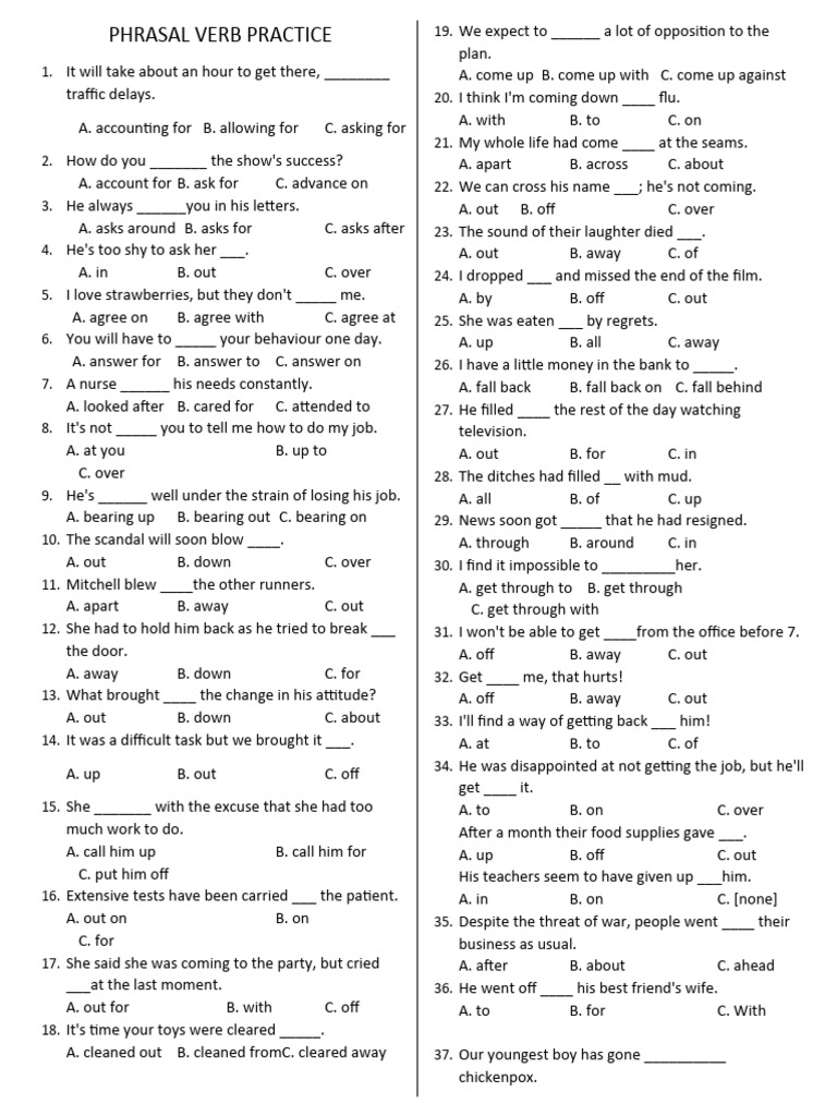 Phrasal Verb Practice Key | PDF