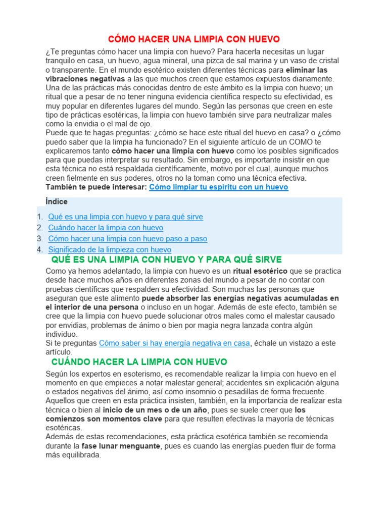 Limpia de Huevo: Guía Completa y Significados | PDF | sal | Huevo como ...