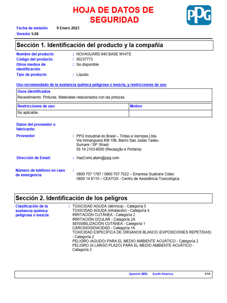 Ficha Técnica Novaguard 840 | PDF | Toxicología | Residuos