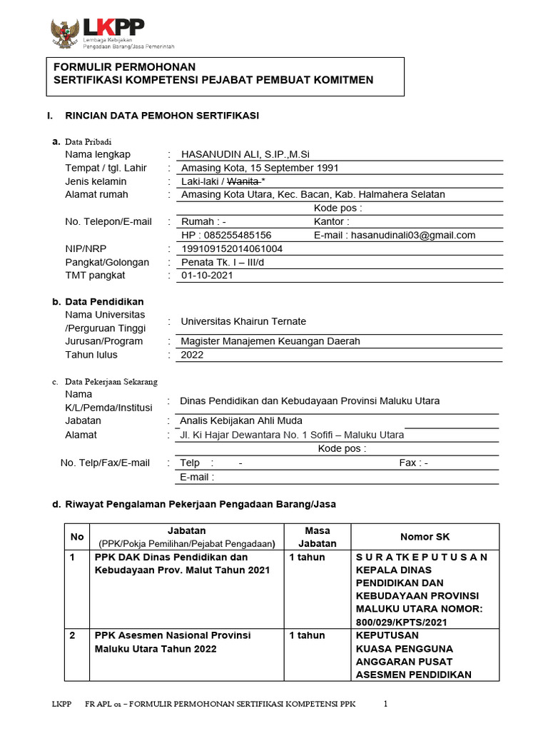 Form Apl 01-PPK SKJ | PDF