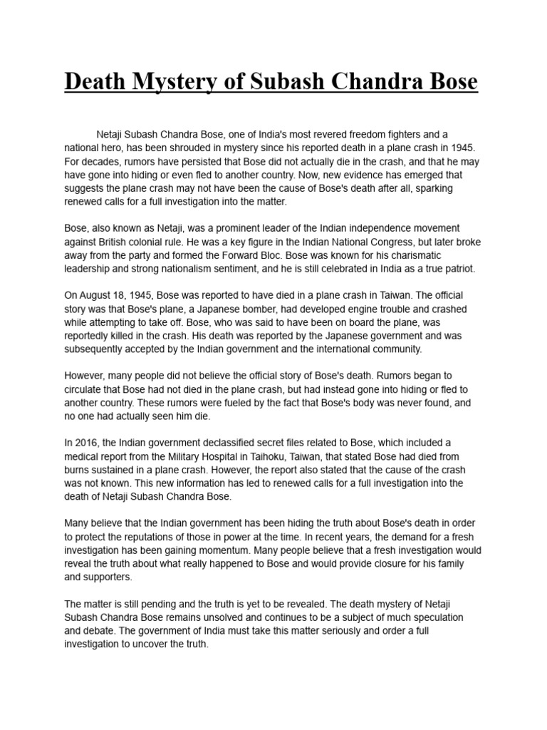 Death Mystery of Subash Chandra Bose | PDF