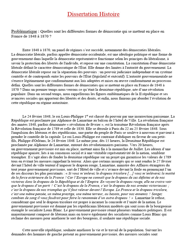 Dissertation Histoire | PDF | Démocratie | Idéologies politiques