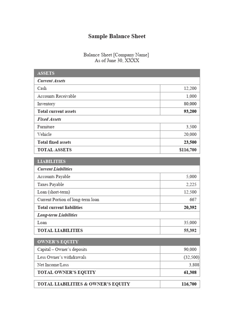 Sample Balance Sheet | PDF