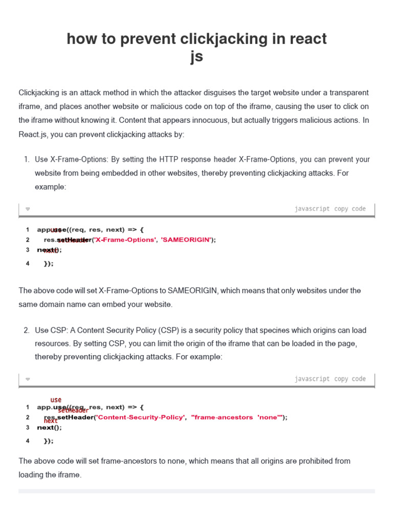 How To Prevent Clickjacking in React Js | PDF