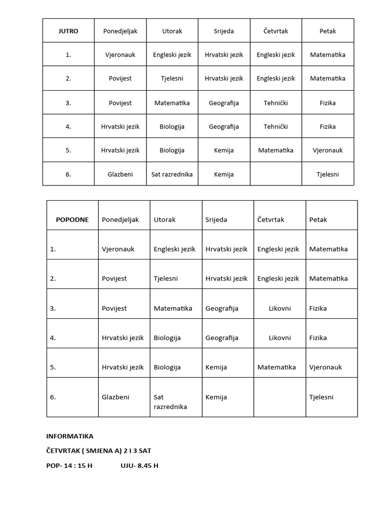 Raspored Sati 7.c | PDF