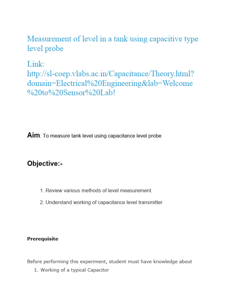 Experiment 10 Capacitive Sensor Pdf Capacitor Capacitance