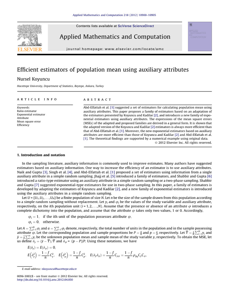 Efficient Estimators Of Population Mean Pdf Estimator Mean Squared Error