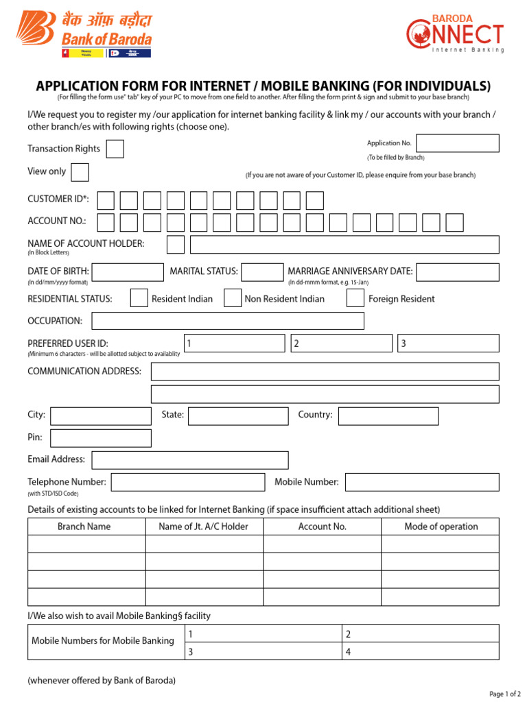 Net Banking and Mobile Banking Form For Retail Users | PDF | Banks ...