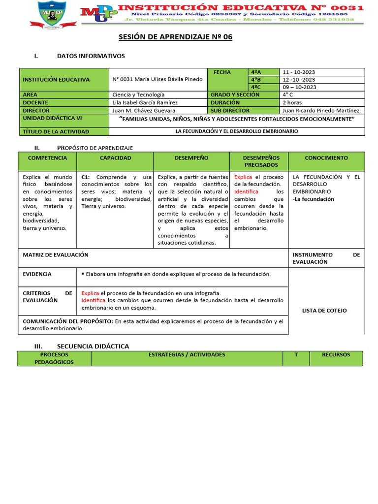 Sesión N°6 - CT 4º-La Fecundación y El Desarrollo Embrionario | PDF ... Sesión N°6 - CT 4º-La Fecundación y El Desarrollo Embrionario | PDF ...