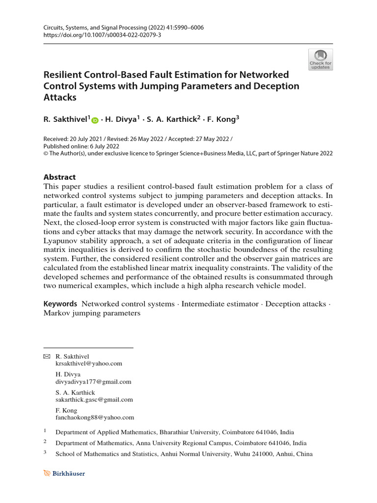 Deception (Sensor) s00034-022-02079-3 | PDF | Control Theory | Matrix (Mathematics)