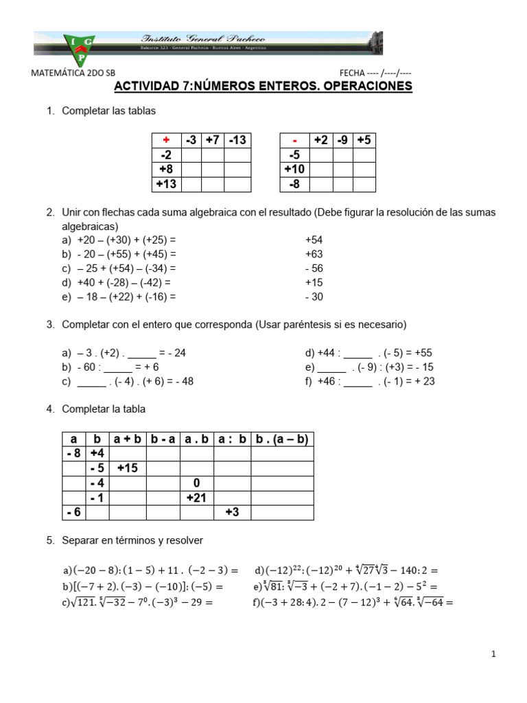 Operaciones con Números Enteros | PDF | Entero | Matemática Elemental