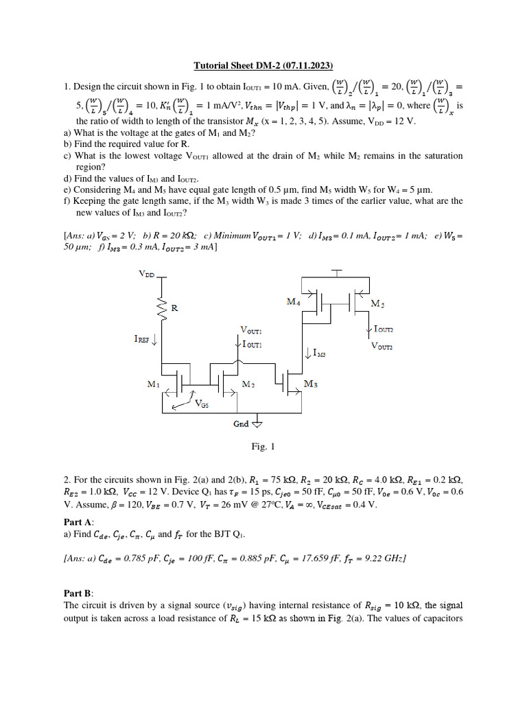 Tutorial Sheet DM-2 - 07.11.2023 (To Be Submitted) | PDF | Electrical Network | Capacitor