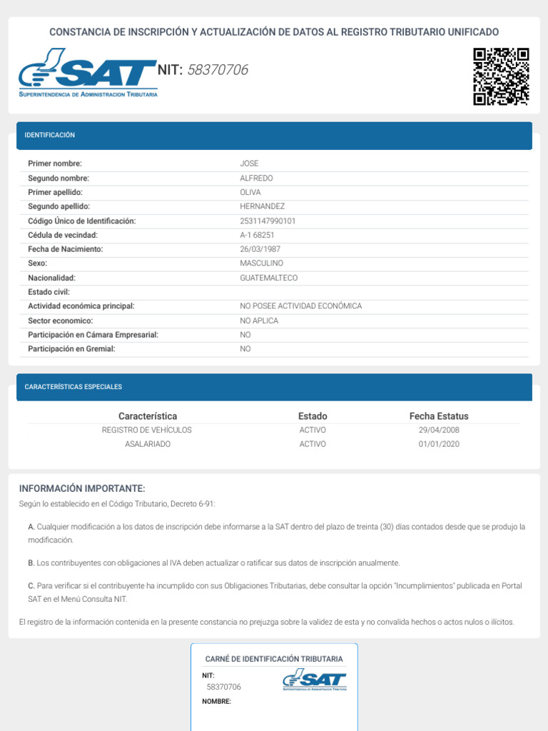 Portal SAT - Impresión de RTU - Guatemala | PDF Portal SAT - Impresión de RTU - Guatemala | PDF