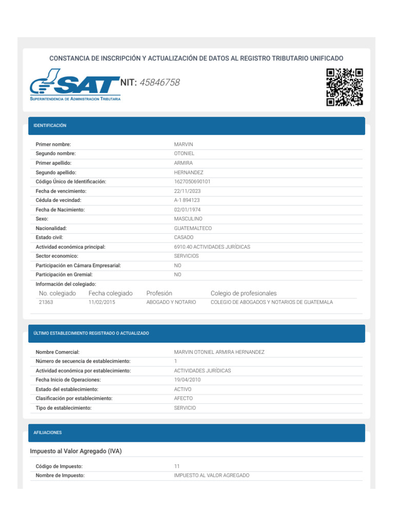 Portal SAT - Impresión de RTU - Guatemala | PDF | Impuesto sobre la ...