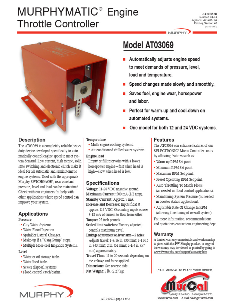 DS Murphy AT03069 Actuador Modulacion Combustible | PDF | Engines ...
