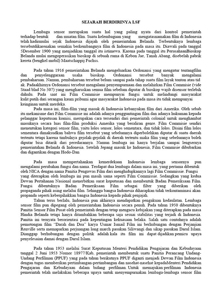 Sejarah Lembaga Sensor Film di Indonesia | PDF