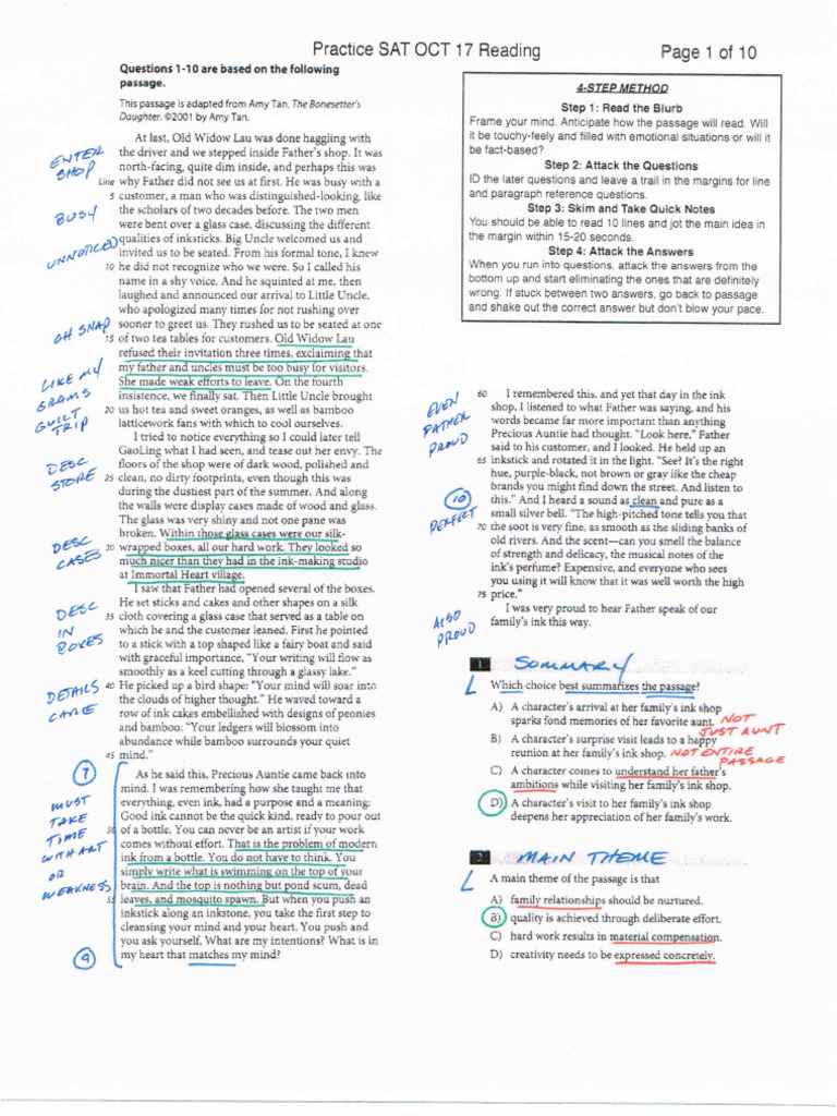 SOLUTIONS Practice SAT OCT 17 Reading | PDF