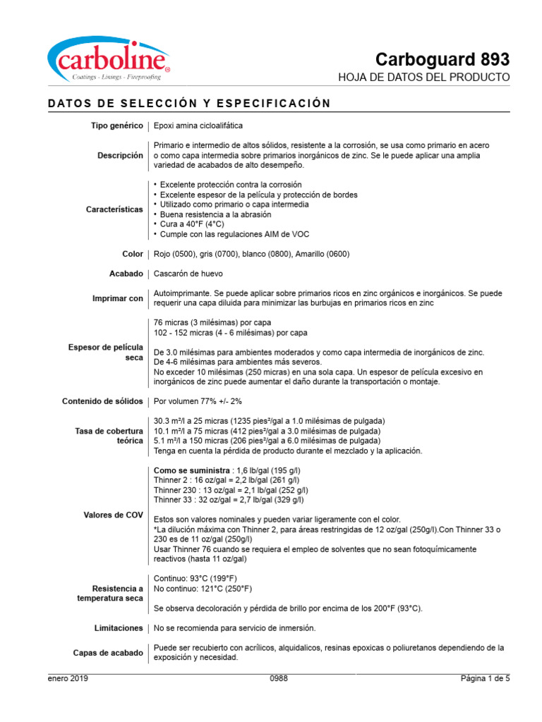 Carboguard 893 PDS | PDF | Zinc | Solvente