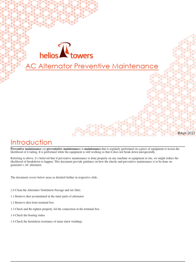 AC ALternator Preventive Maintenance | Download Free PDF | Screw | Machines