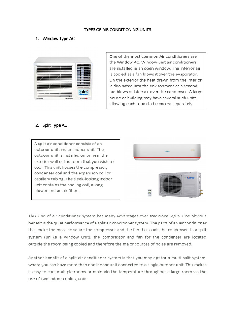 Types of Air Conditioning Units | PDF | Air Conditioning | Physical ...