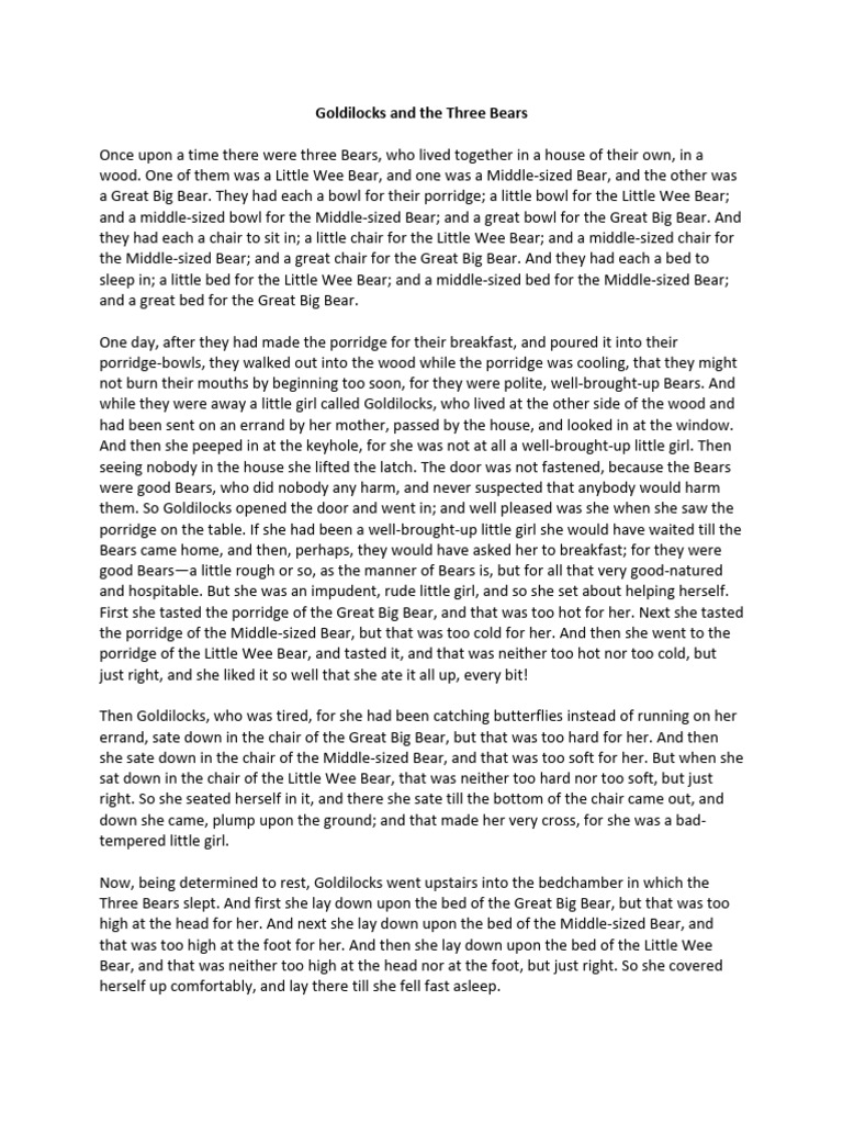 Goldilocks and The Three Bears | PDF | Goldilocks And The Three Bears