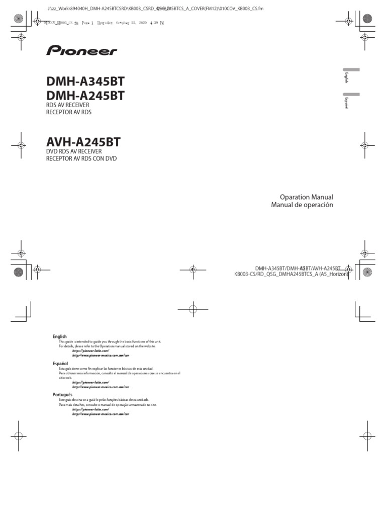 AVH-A245BT DMH-A345BT DMH-A245BT Operation-Manual SP | Descargar gratis PDF | USB | Altoparlante
