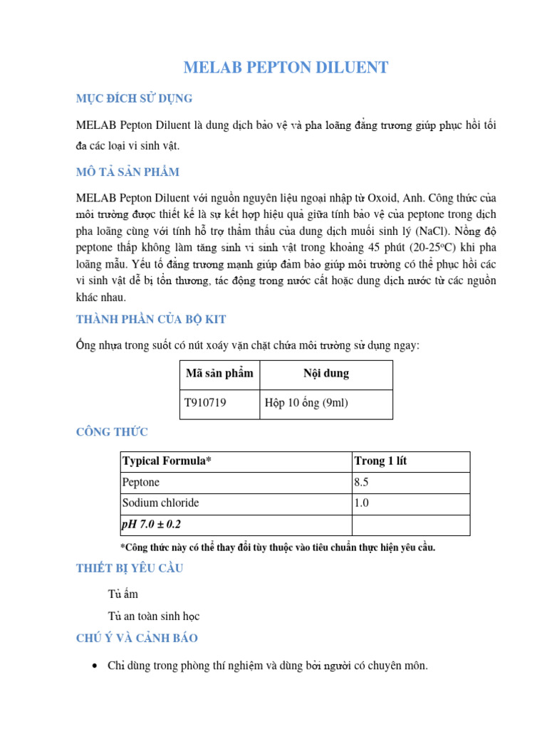 HDSD t910719 Melab Pepton Diluent | PDF
