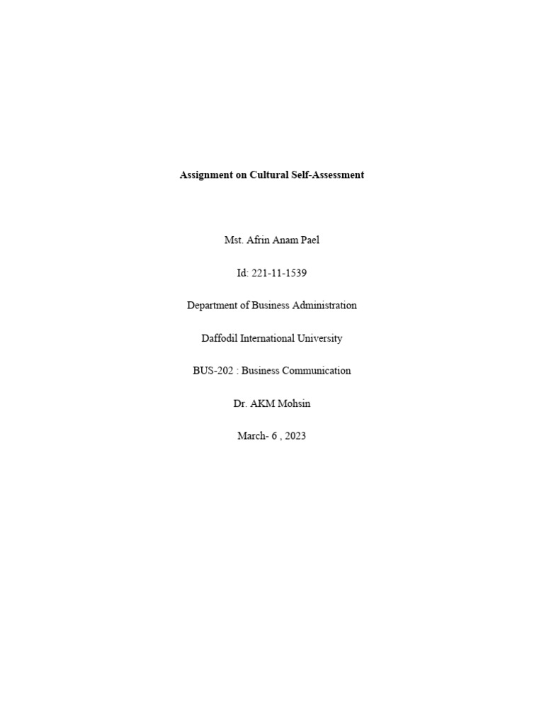 Assignment On Cultural Self | PDF | Ramadan