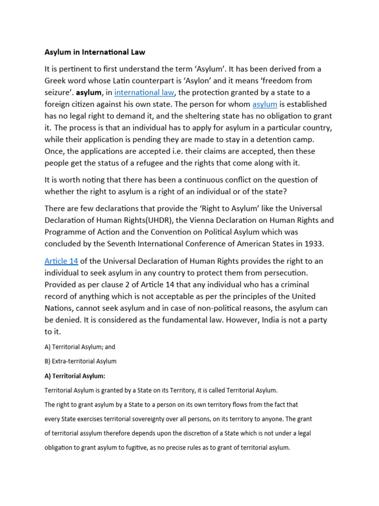 Types of Asylum in International Law | PDF | Refugee | Right Of Asylum