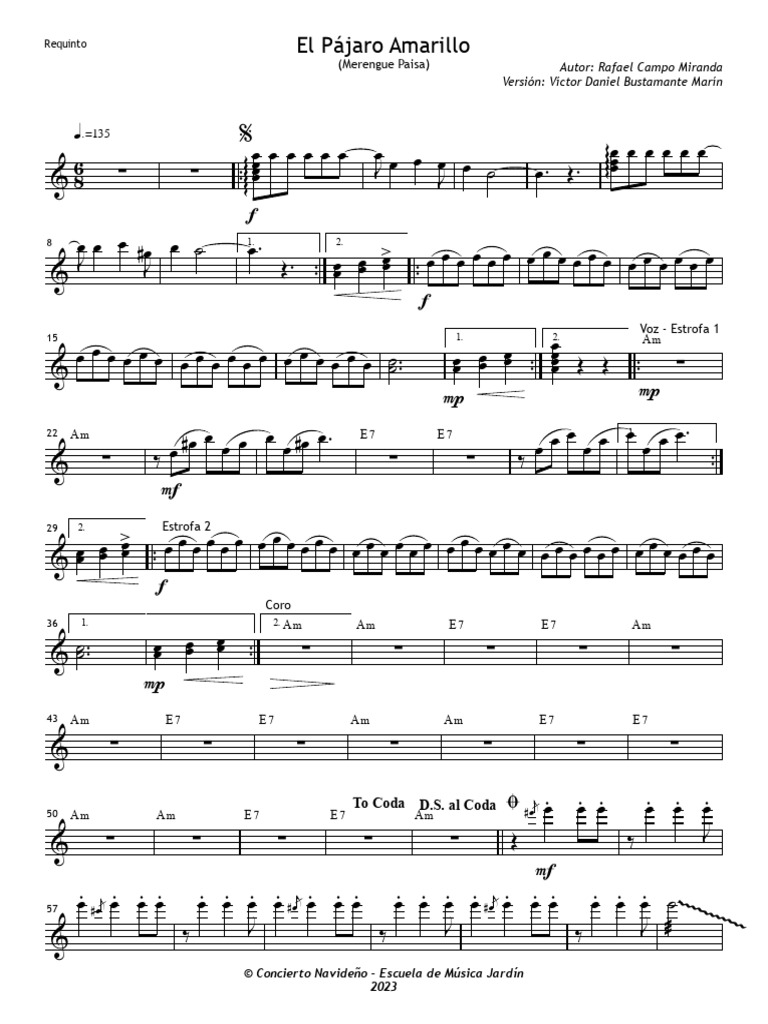 Requinto - El Pájaro Amarillo (Merengue Paisa) | PDF