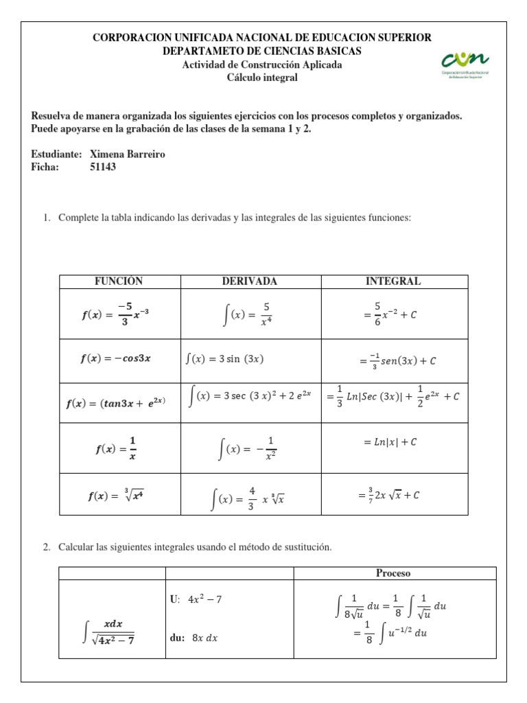 Aca 1 Cálculo Integral | PDF | Integral | Objetos matemáticos